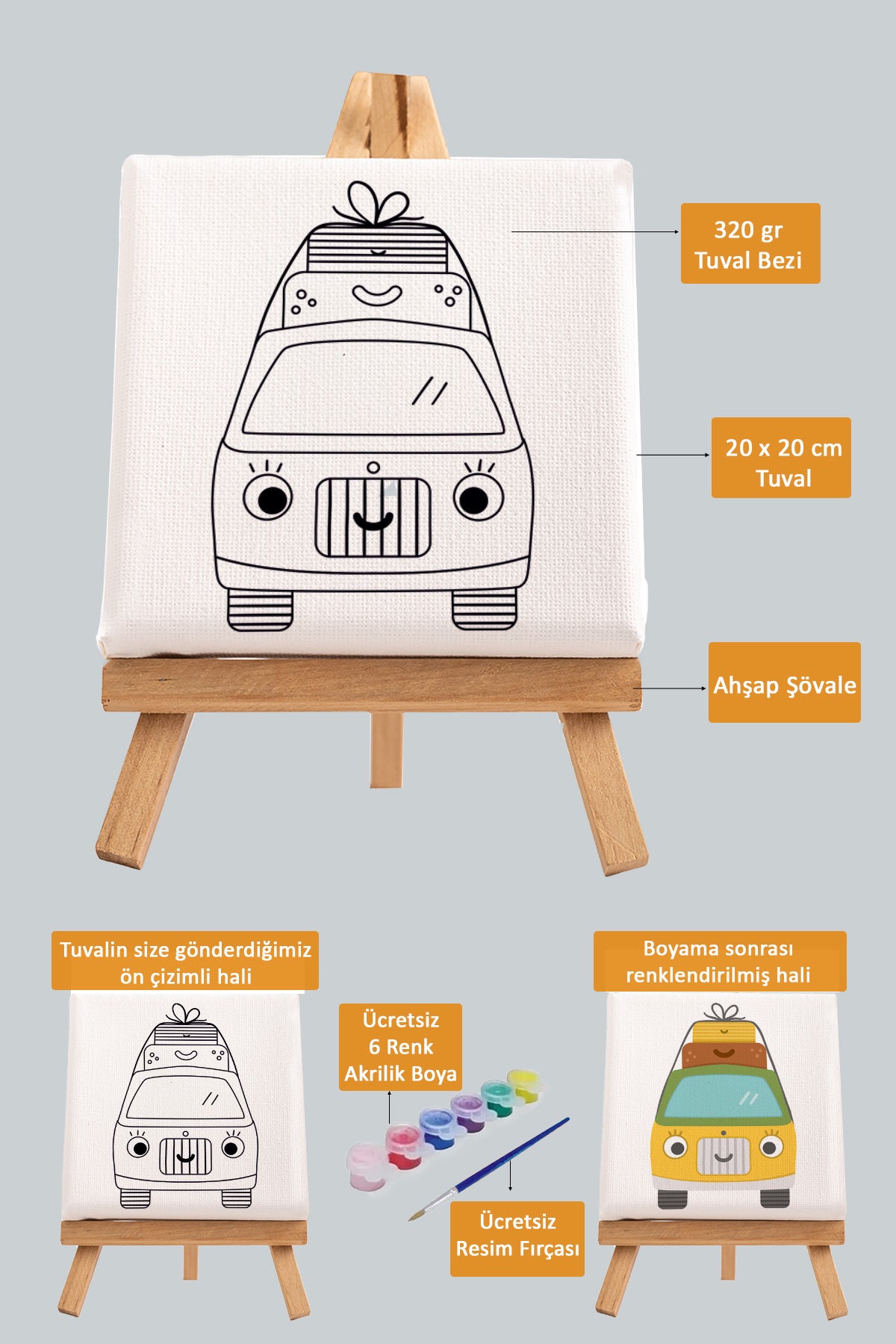 Sevimli Karavan, Çocuk Eğitici Tuval Boyama Hobi Seti 9224 — Toptan Tuval